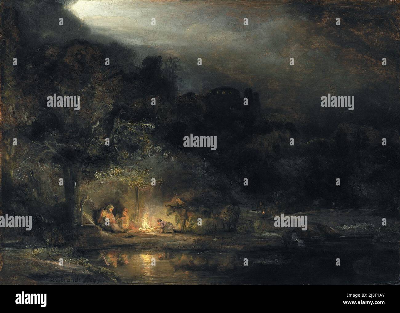 Rest on the Flight into Egypt painted by Rembrandt. This painting is Rembrandt's only night ...
