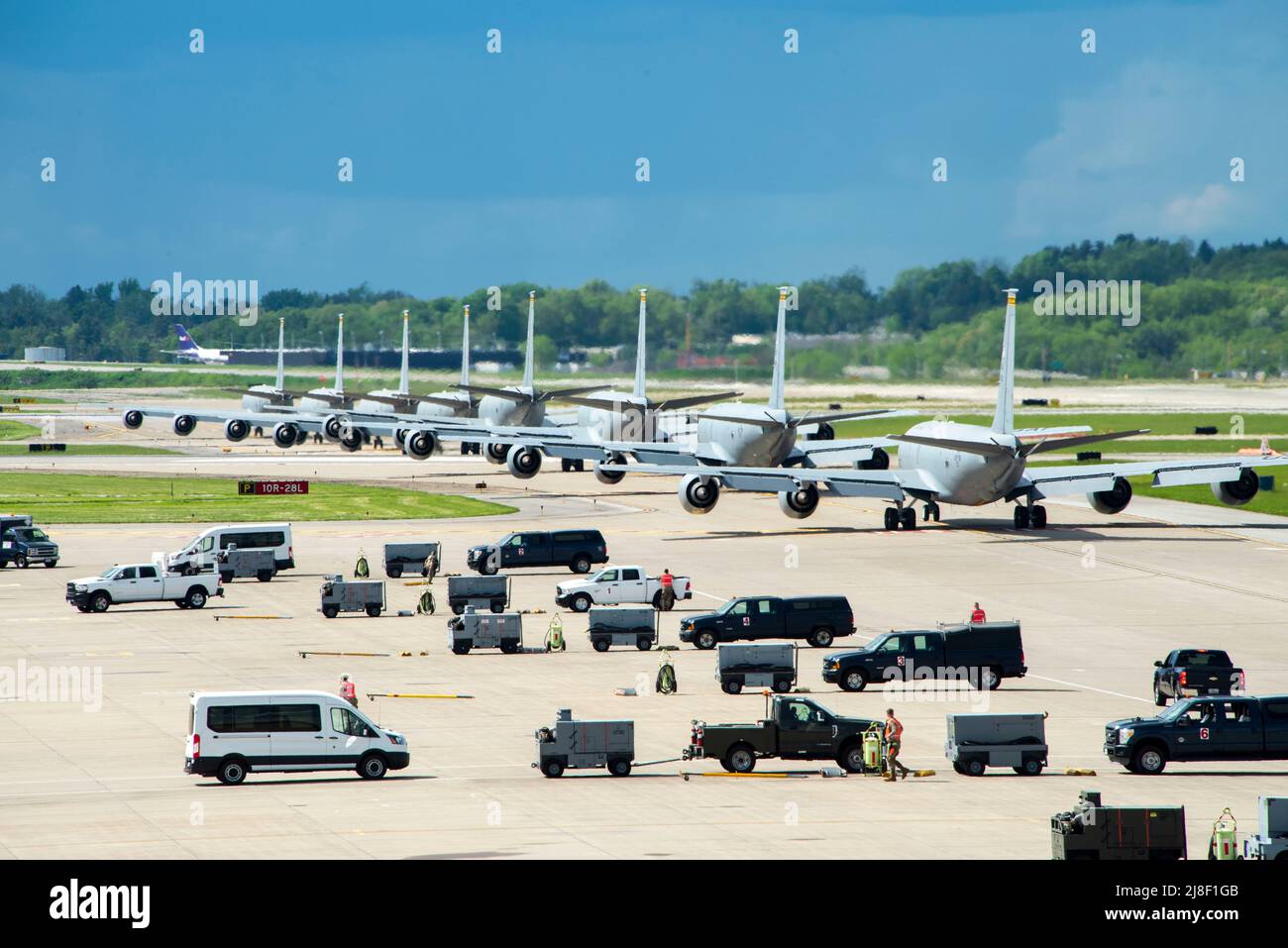 KC-135 Stratotanker aircraft taxi down a runway as part of a Nuclear ...