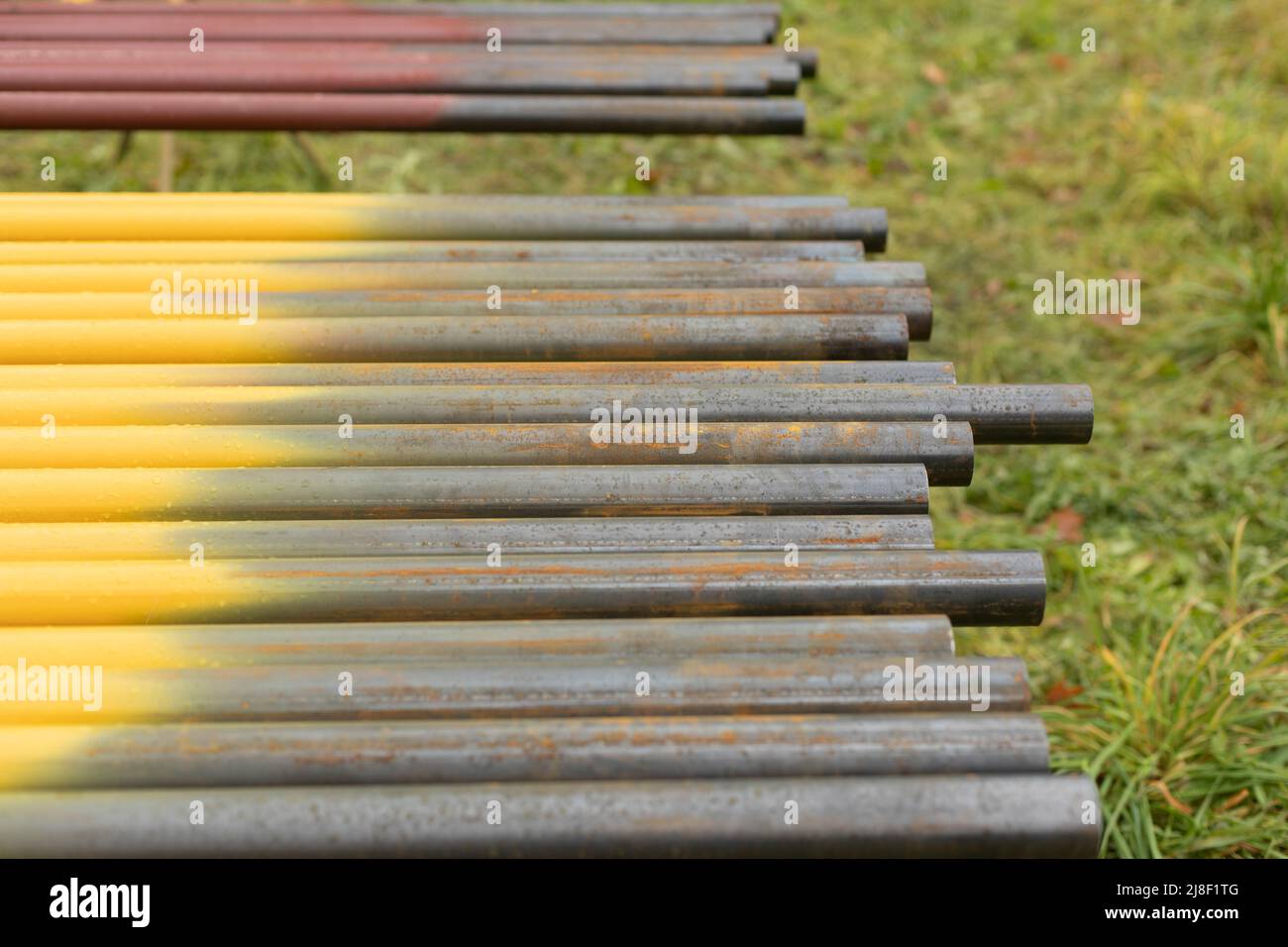 Steel pipes. Lots of gas pipes. Metal production details. Industrial ...