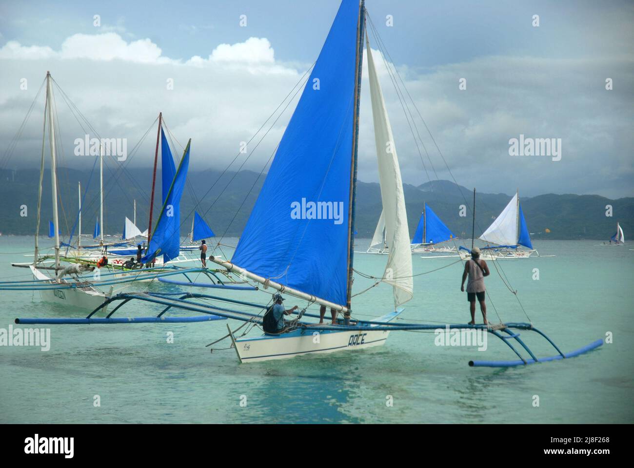 Paraw Boats, White Beach, Boracay, The Visayas, Philippines, Southeast ...