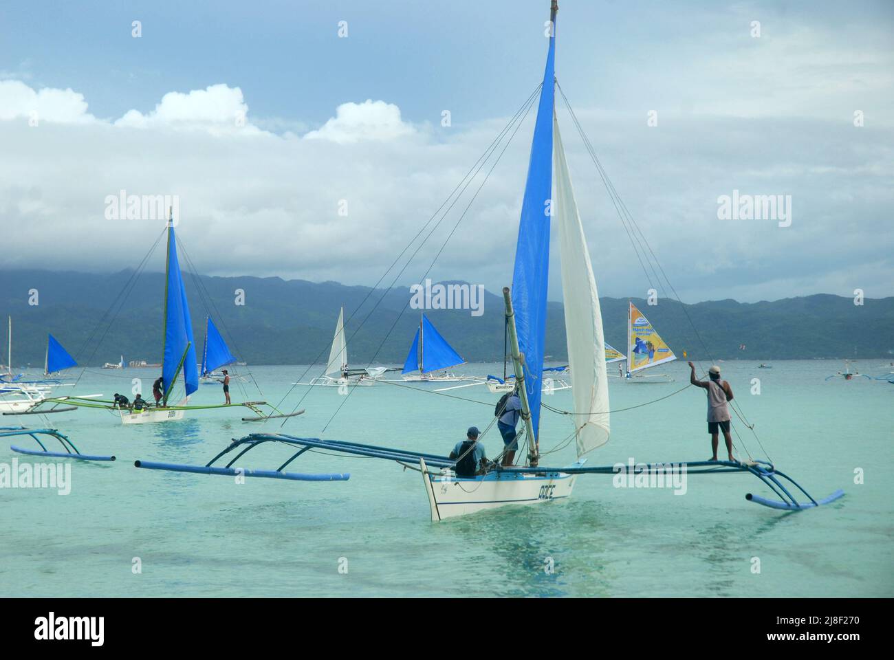 Paraw Boats, White Beach, Boracay, The Visayas, Philippines, Southeast ...