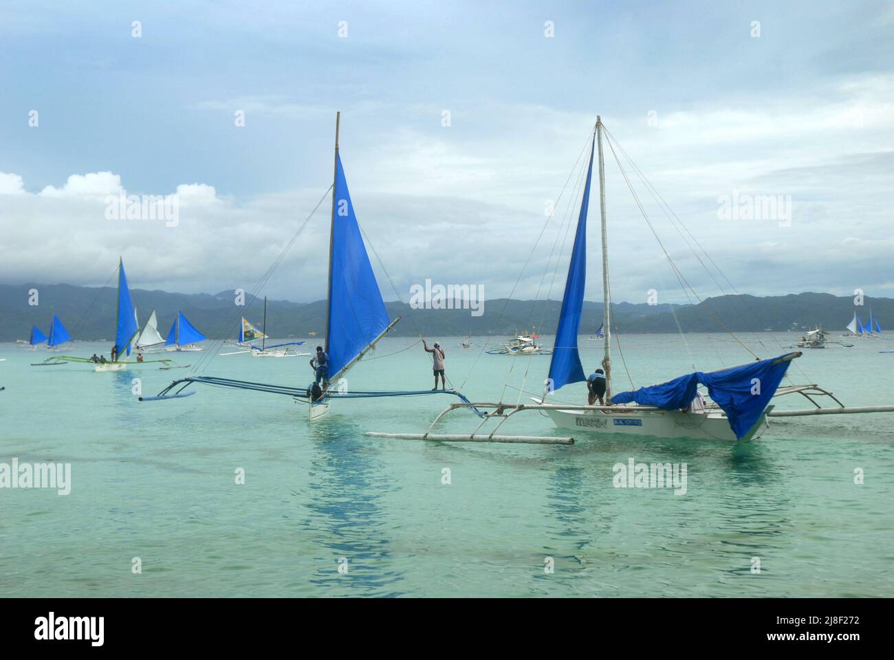 Paraw Boats, White Beach, Boracay, The Visayas, Philippines, Southeast ...