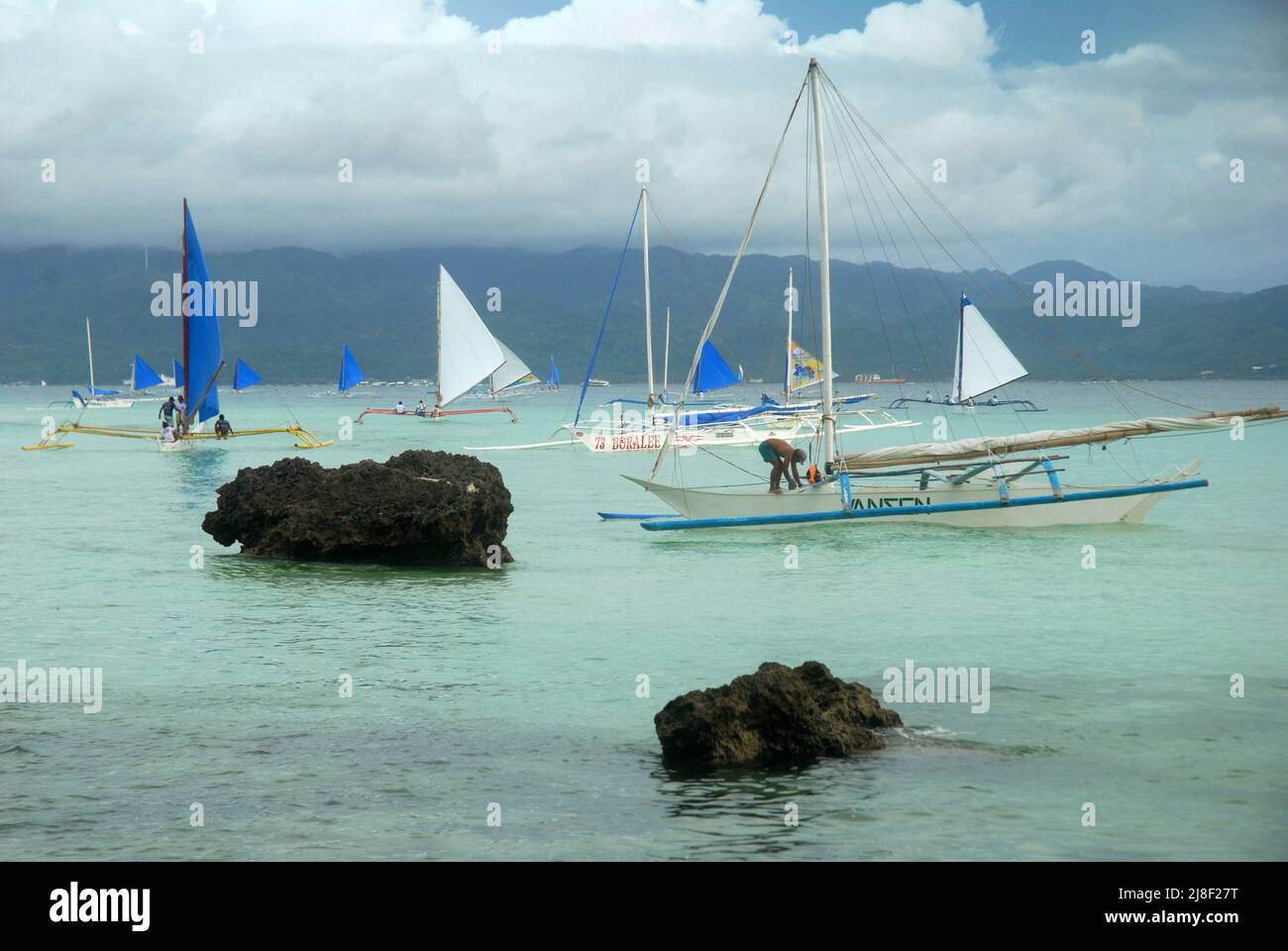 Paraw Boats, White Beach, Boracay, The Visayas, Philippines, Southeast ...