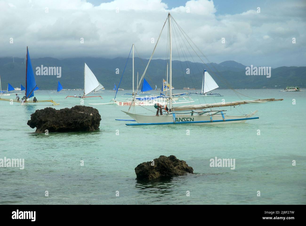 Paraw Boats, White Beach, Boracay, The Visayas, Philippines, Southeast ...