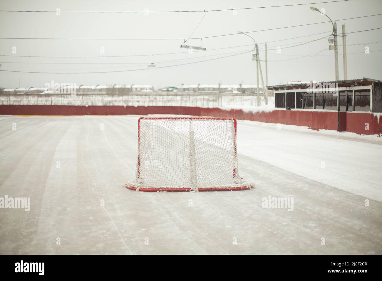 Gate for playing hockey. Sports ground. Grid for playing hockey. Ice ...