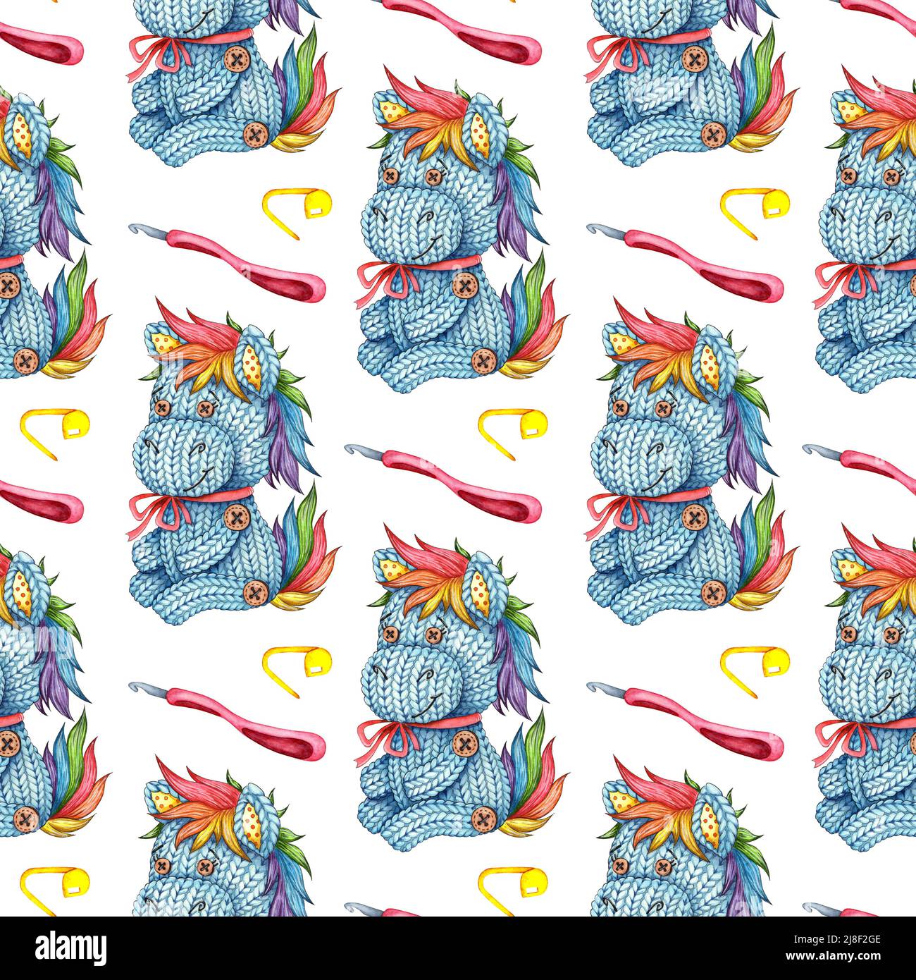 Watercolor illustration of knitted rainbow pony and crochet pattern ...
