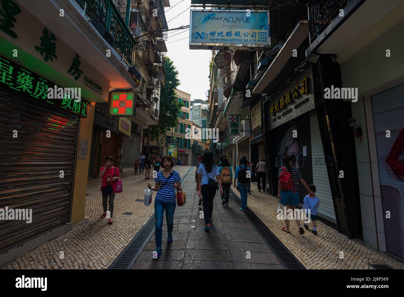 Macau - October 22, 2015:Traditional People on Pedestrian street of ...