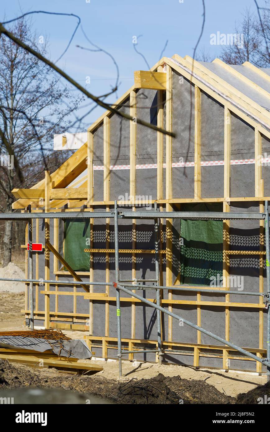 Single Family Home Construction. Interior frame of new wooden house ...
