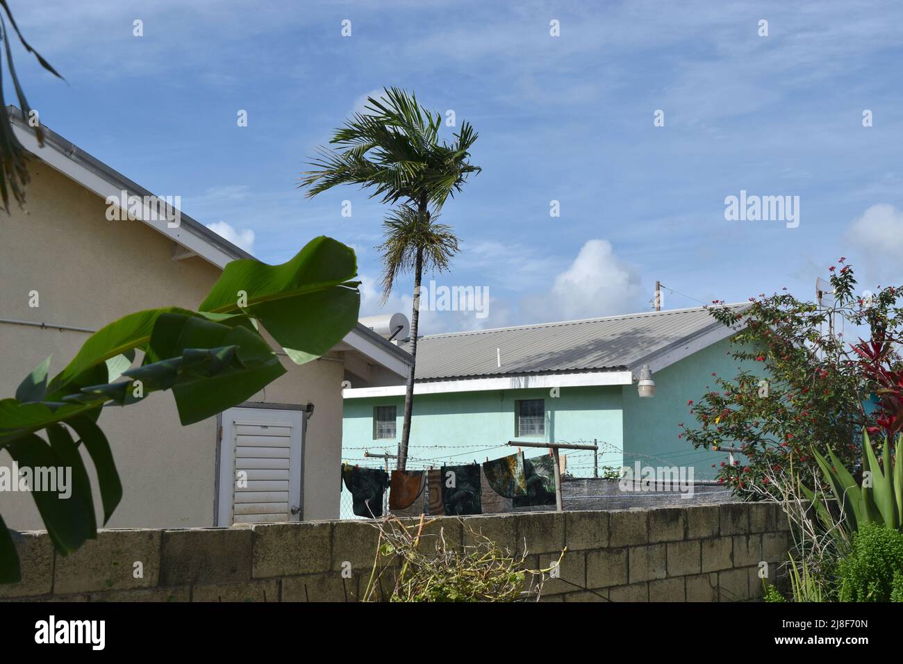 Street view with Barbados houses Stock Photo - Alamy