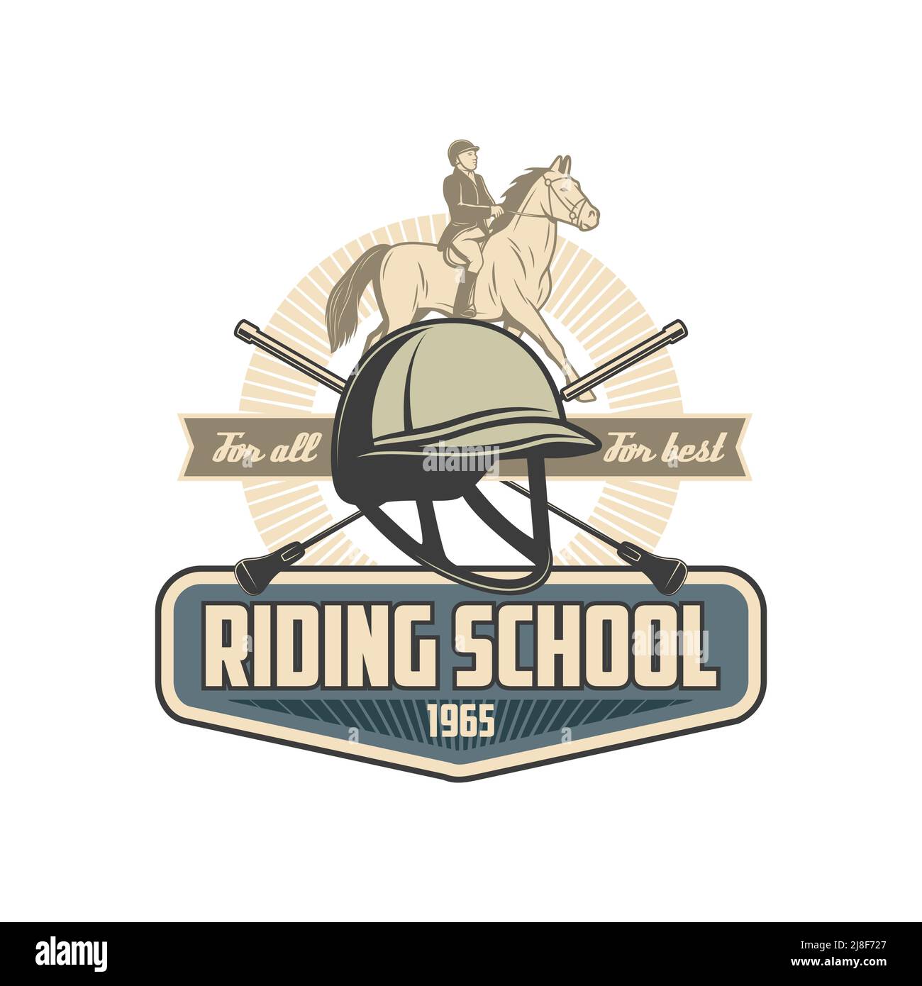 Riding school retro vector icon with horse, equestrian sport jockey ...