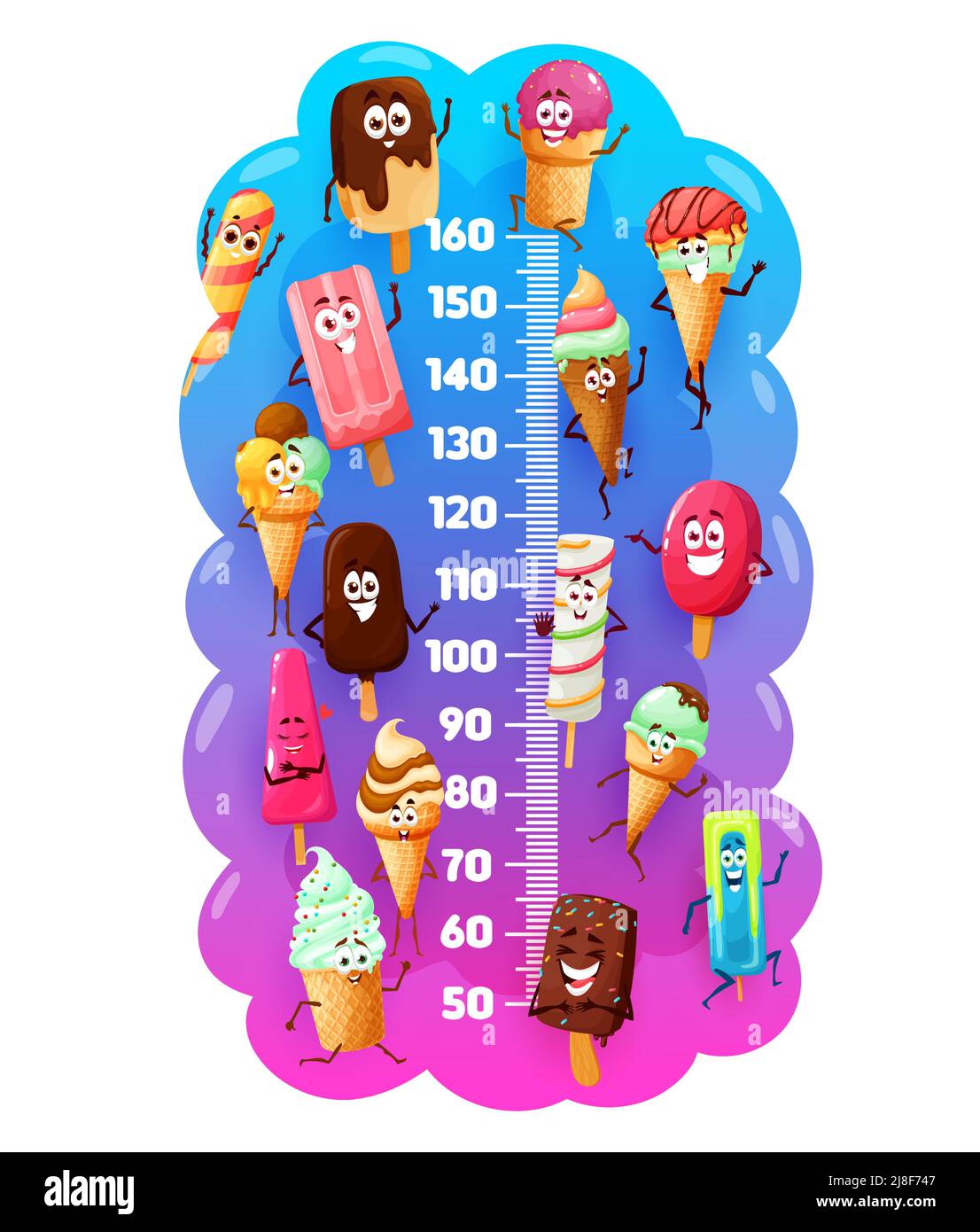 Kids height chart with ice cream cartoon characters, vector growth ...