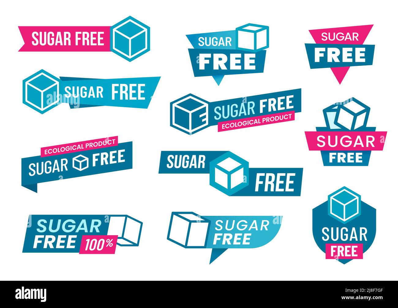 Sugar free labels and icons. Vector zero or low sugar diet food ...