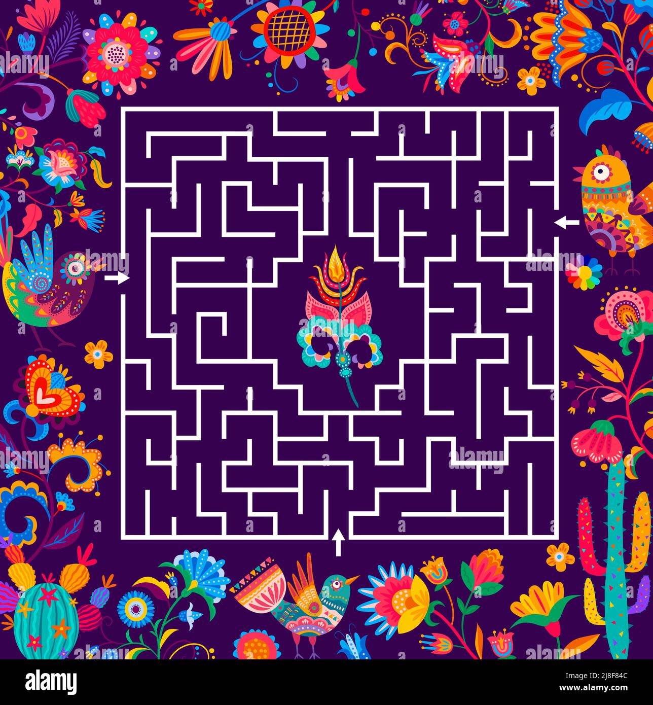 Kids labyrinth maze worksheet with Mexican alebrije hummingbird ...