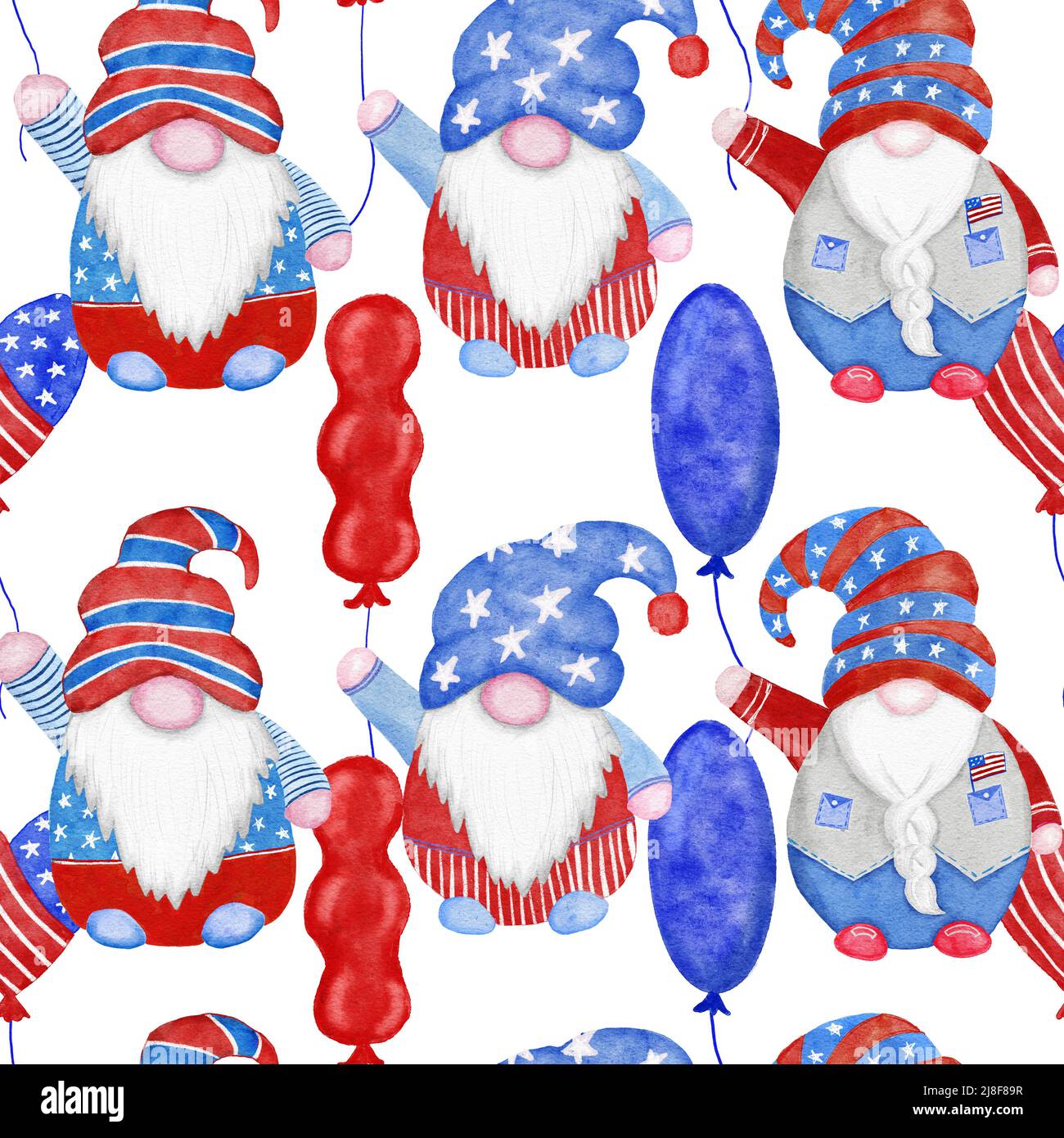 Watercolor hand drawn seamless border with 4th of july gnomes ...