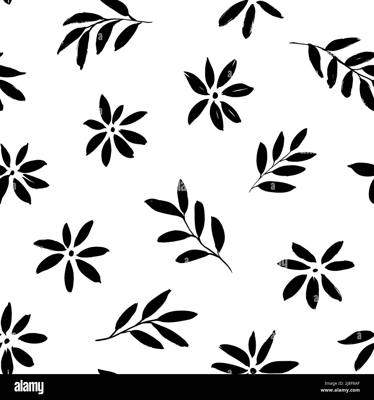 Simple black flowers hand drawn seamless pattern Stock Vector Image ...