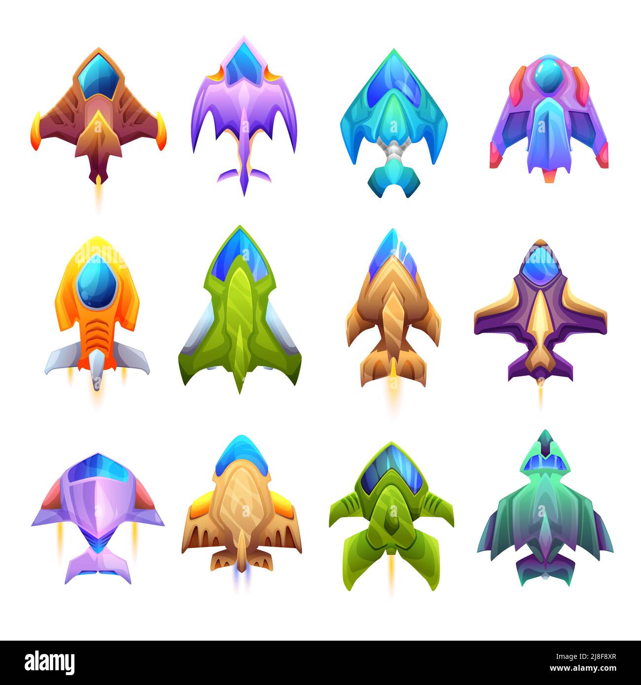 Cartoon starship, spacecraft and spaceship icons. Isolated fantasy ...