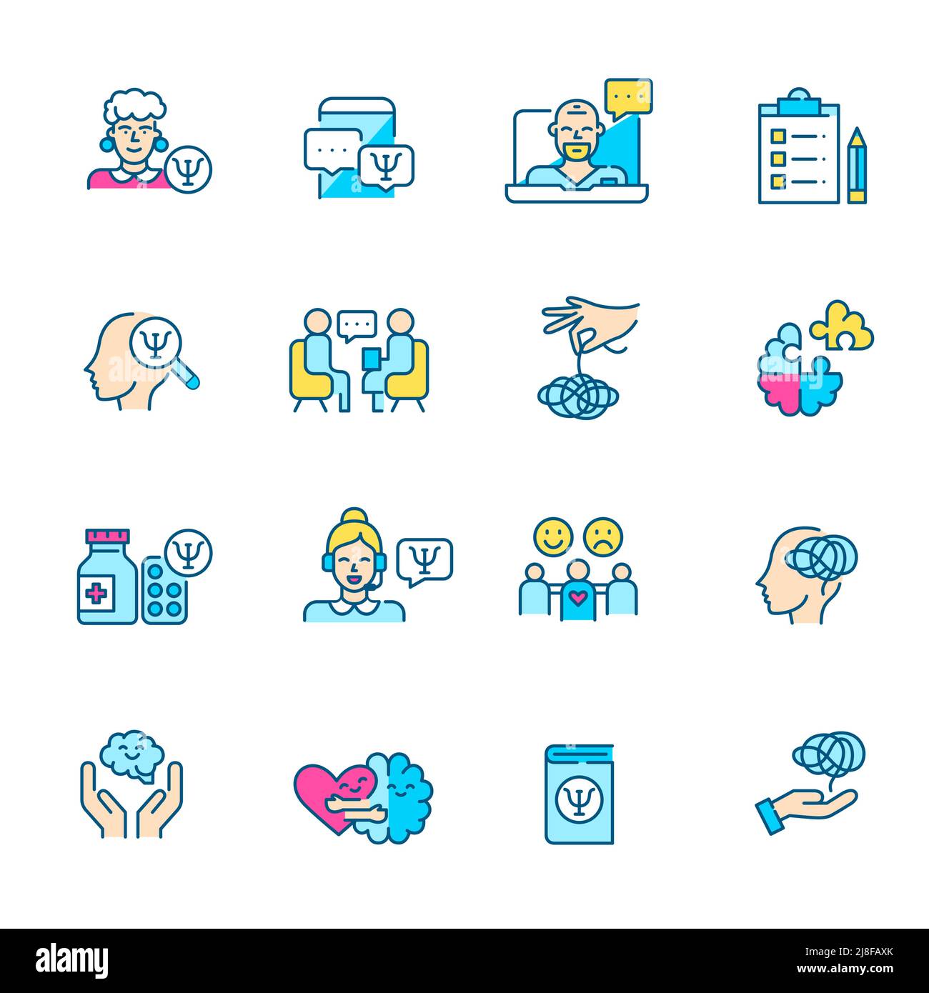 Colorful mental health and psychotherapy icons. Pixel perfect, editable ...