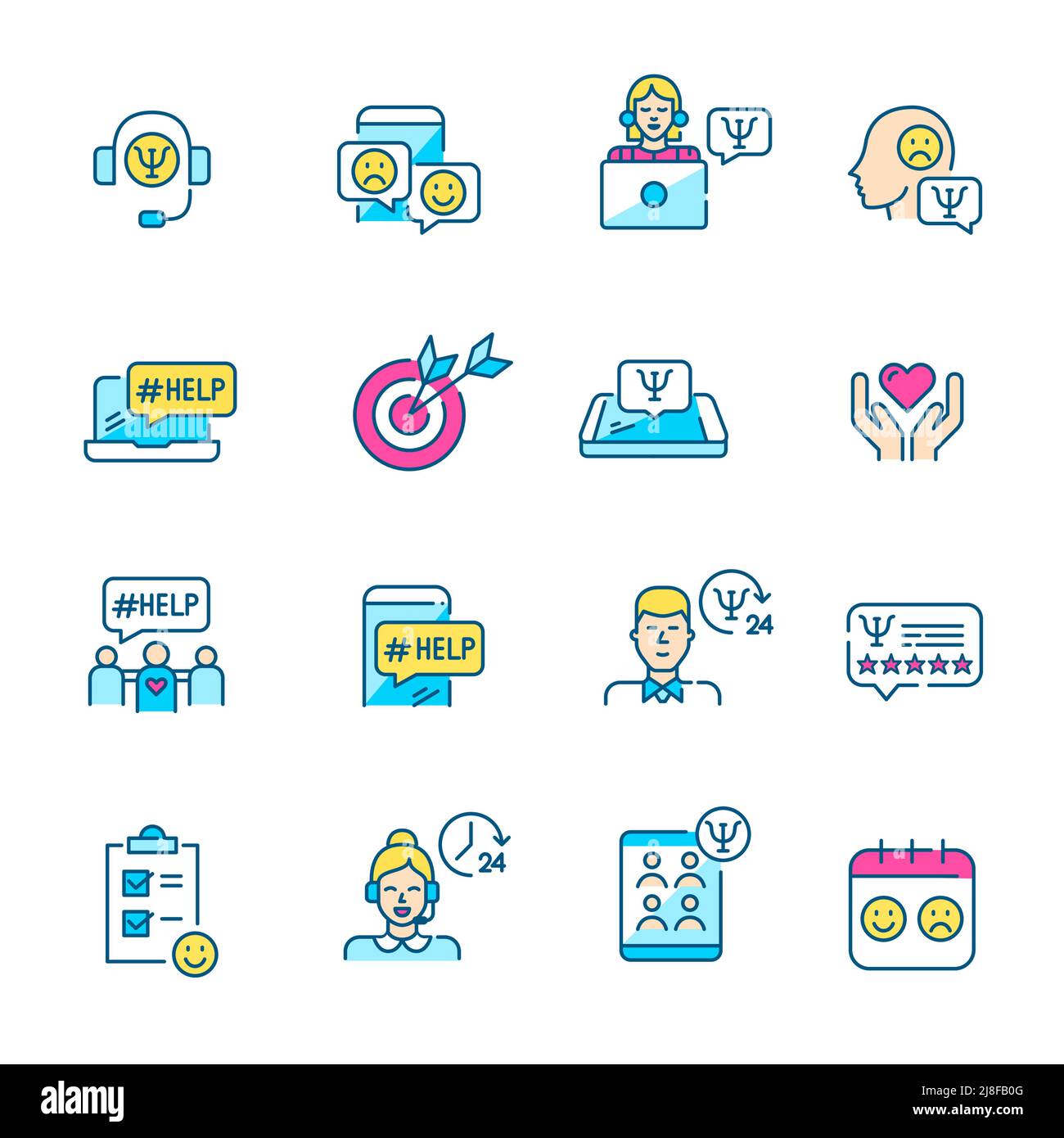 Color mental health and psychotherapy icons. Pixel perfect, editable ...