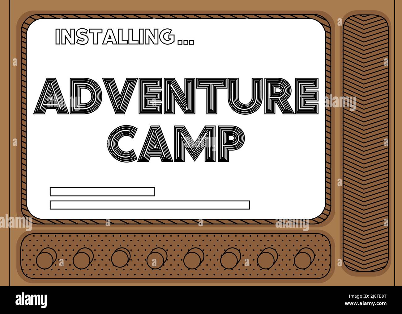 Cartoon Computer With the word Adventure Camp. Message of a screen ...