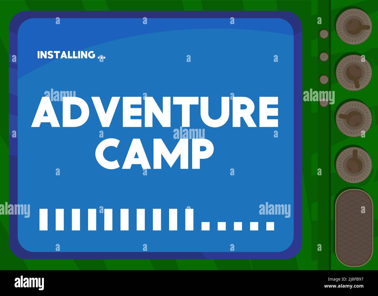 Cartoon Computer With the word Adventure Camp. Message of a screen ...