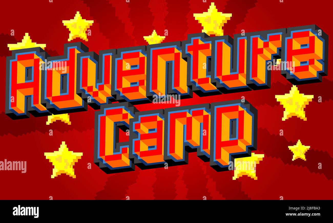 Adventure Camp. Pixelated word with geometric graphic background ...