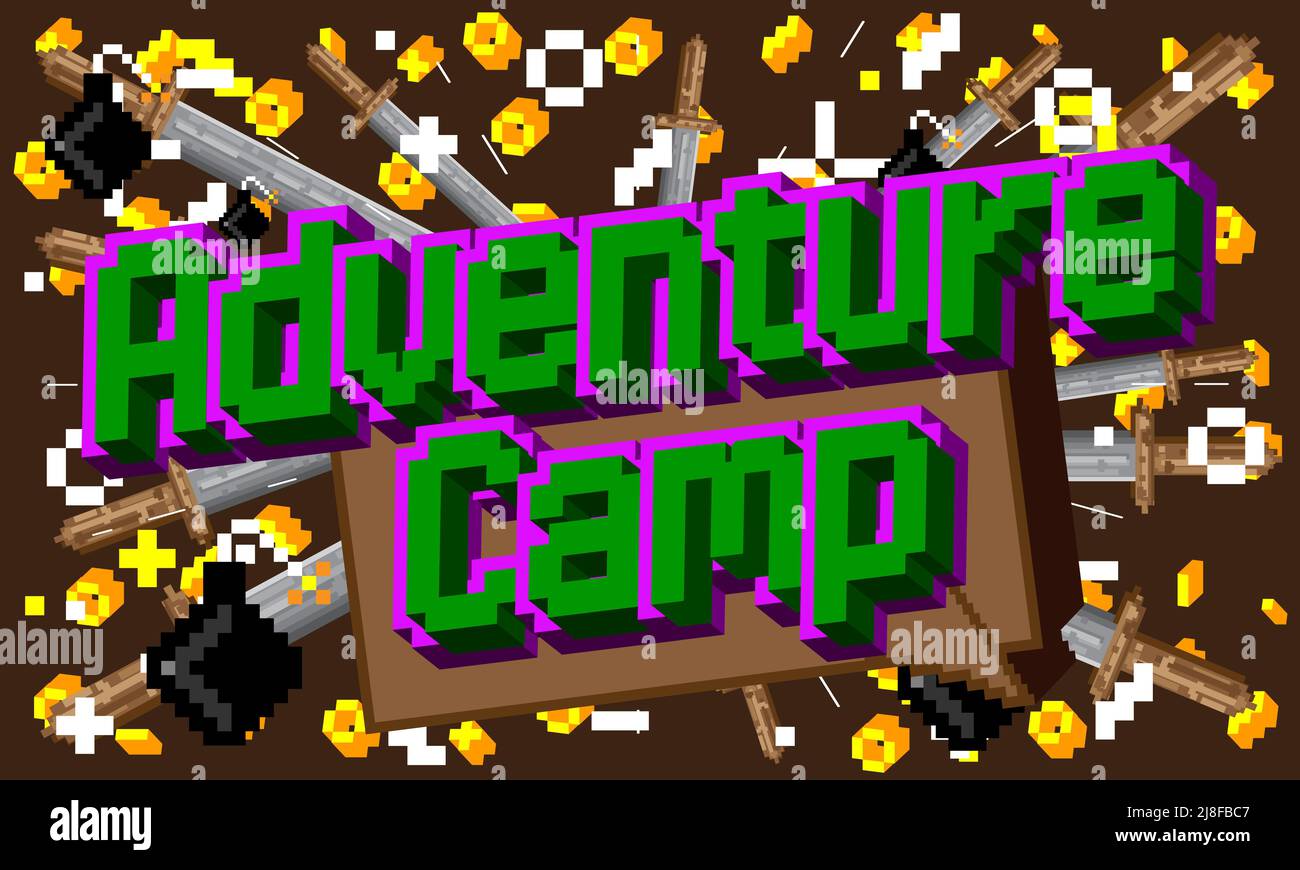 Adventure Camp. Pixelated word with geometric graphic background ...