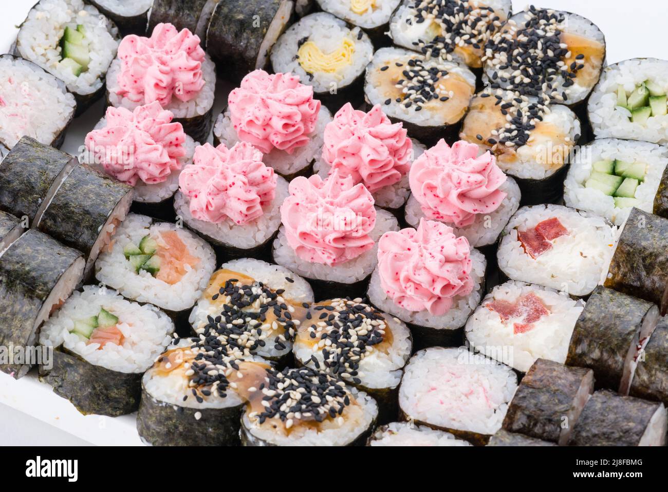 Sushi set and composition at white background. Japanese food restaurant ...