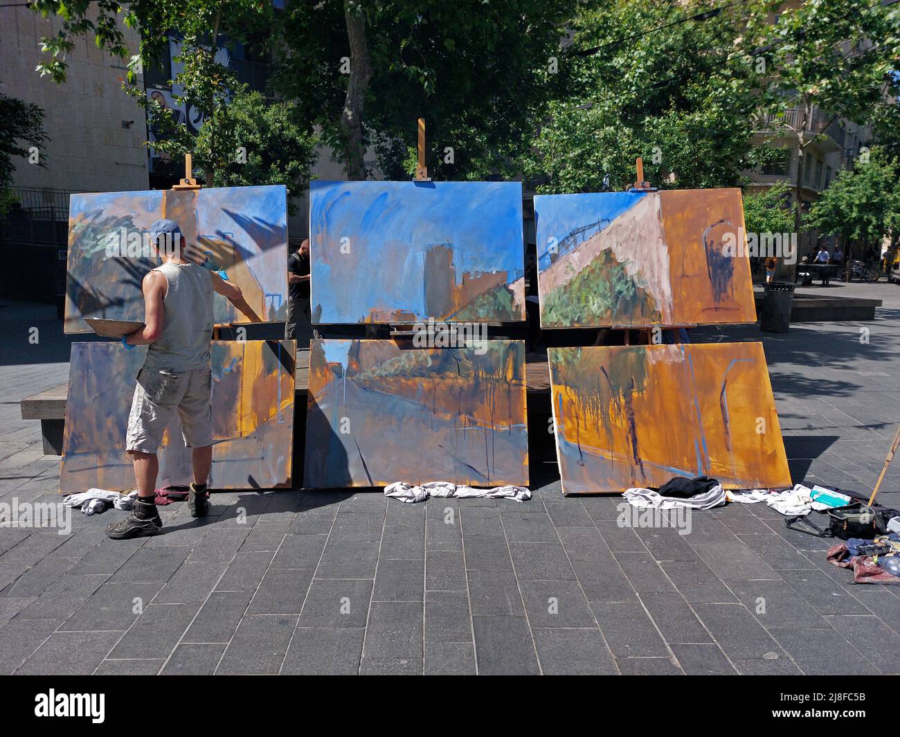 Artist painting street scene in Zion Square West Jerusalem Israel Stock ...