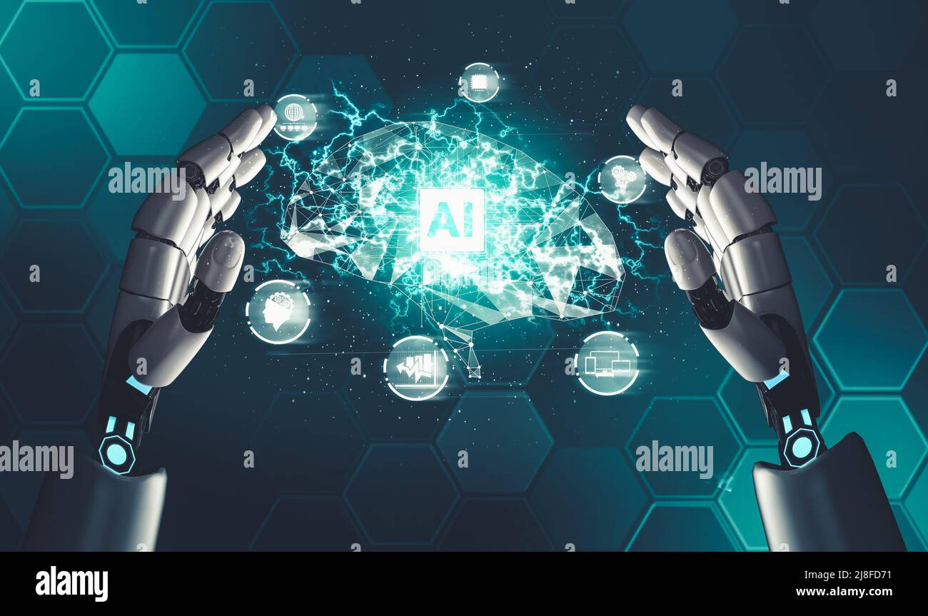 3D rendering futuristic droid robot technology development, artificial intelligence AI, and ...