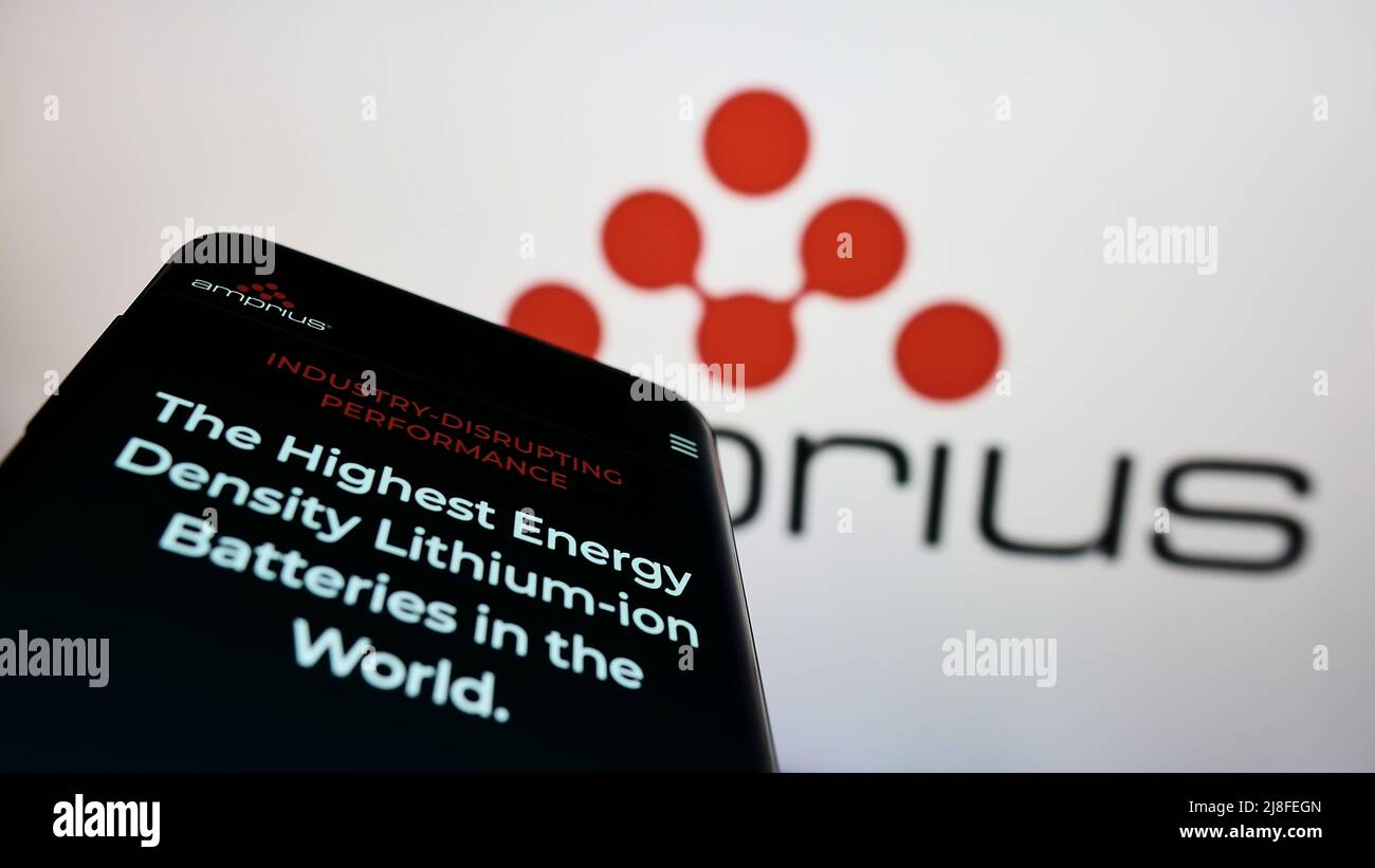 Smartphone with website of American company Amprius Technologies Inc ...