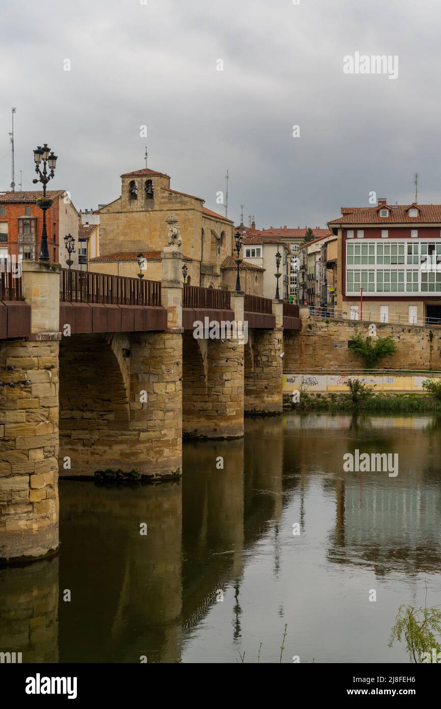 Miranda de Ebro, Spain - 3 May, 2022: vertical view of the stone bridge ...