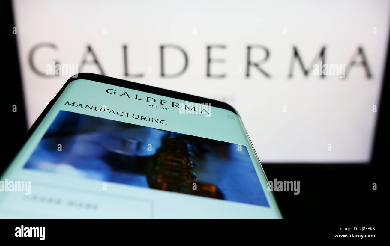 Mobile phone with website of Swiss pharmaceutical company Galderma S.A ...