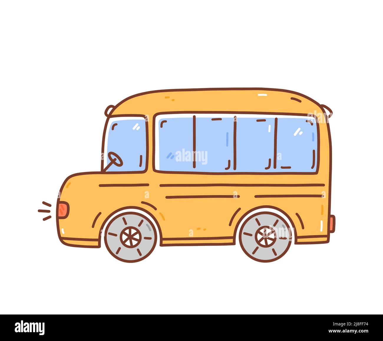 Yellow cartoon school bus isolated on white background. Vector hand ...
