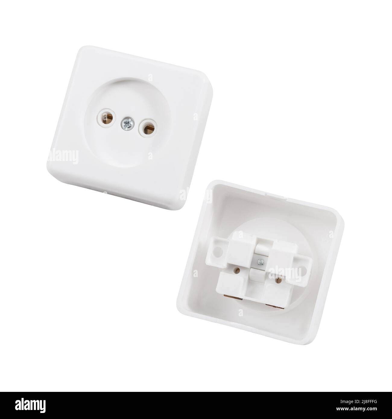 Electric built-in(flat) white socket isolated on a white background ...