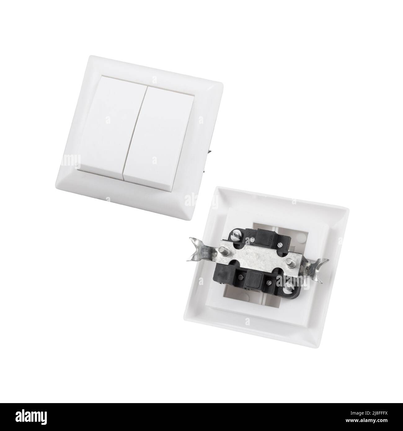 Built-in light switch with 2 keys isolated on a white background ...