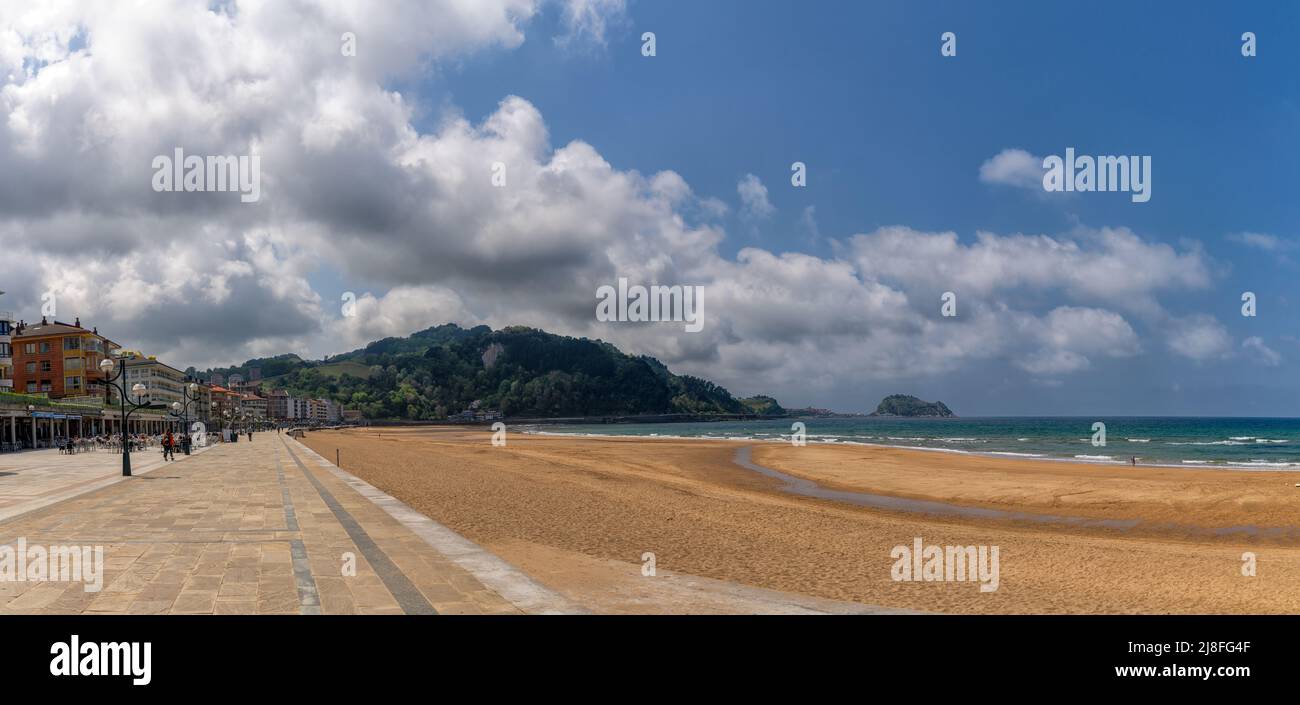Zarautz, Spain - 5 May, 2022: panorama of the beachfront boardwalk and ...