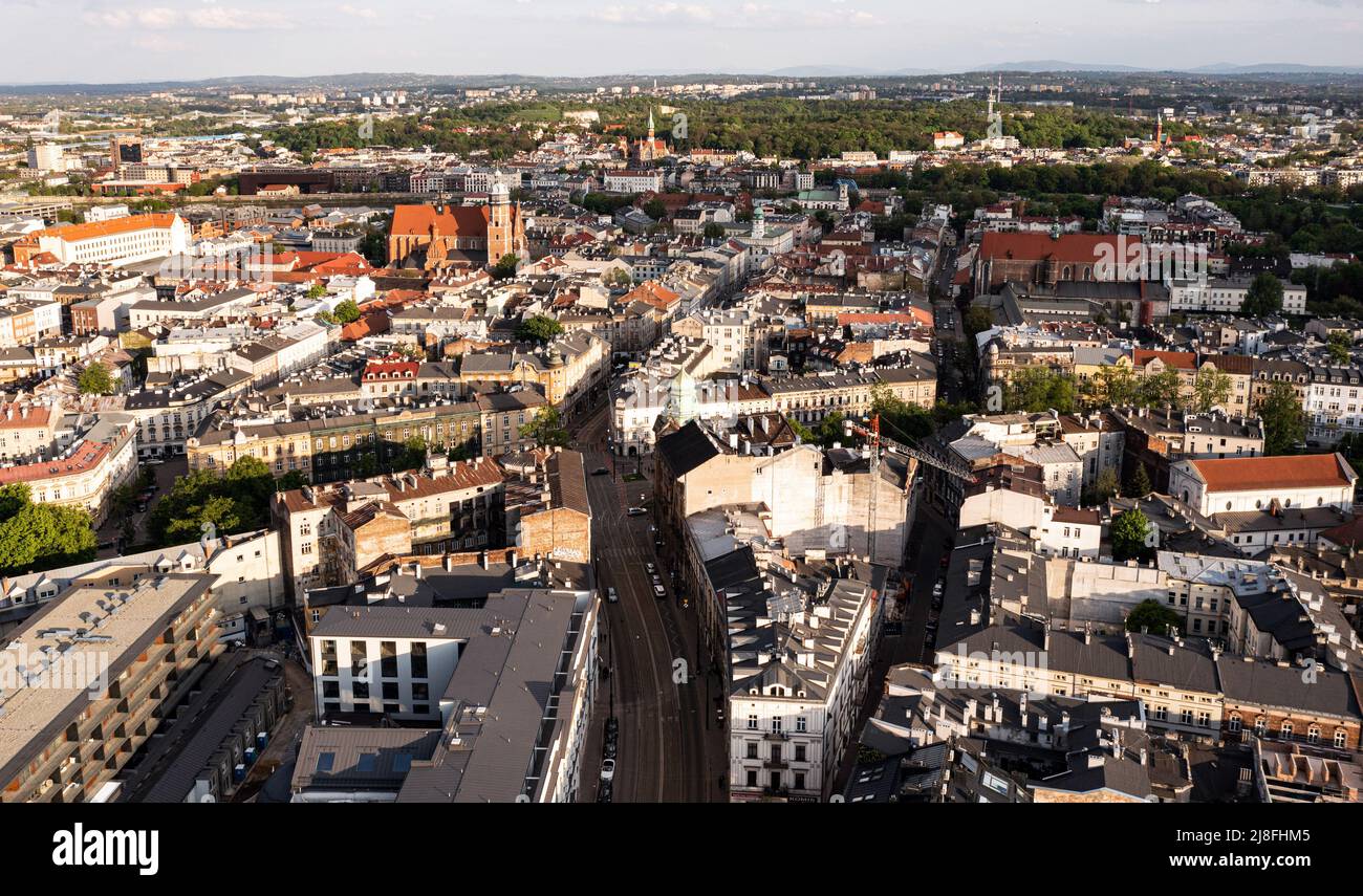 (EDITORS NOTE: Image taken with drone)Aerial view of Krakowska Street ...