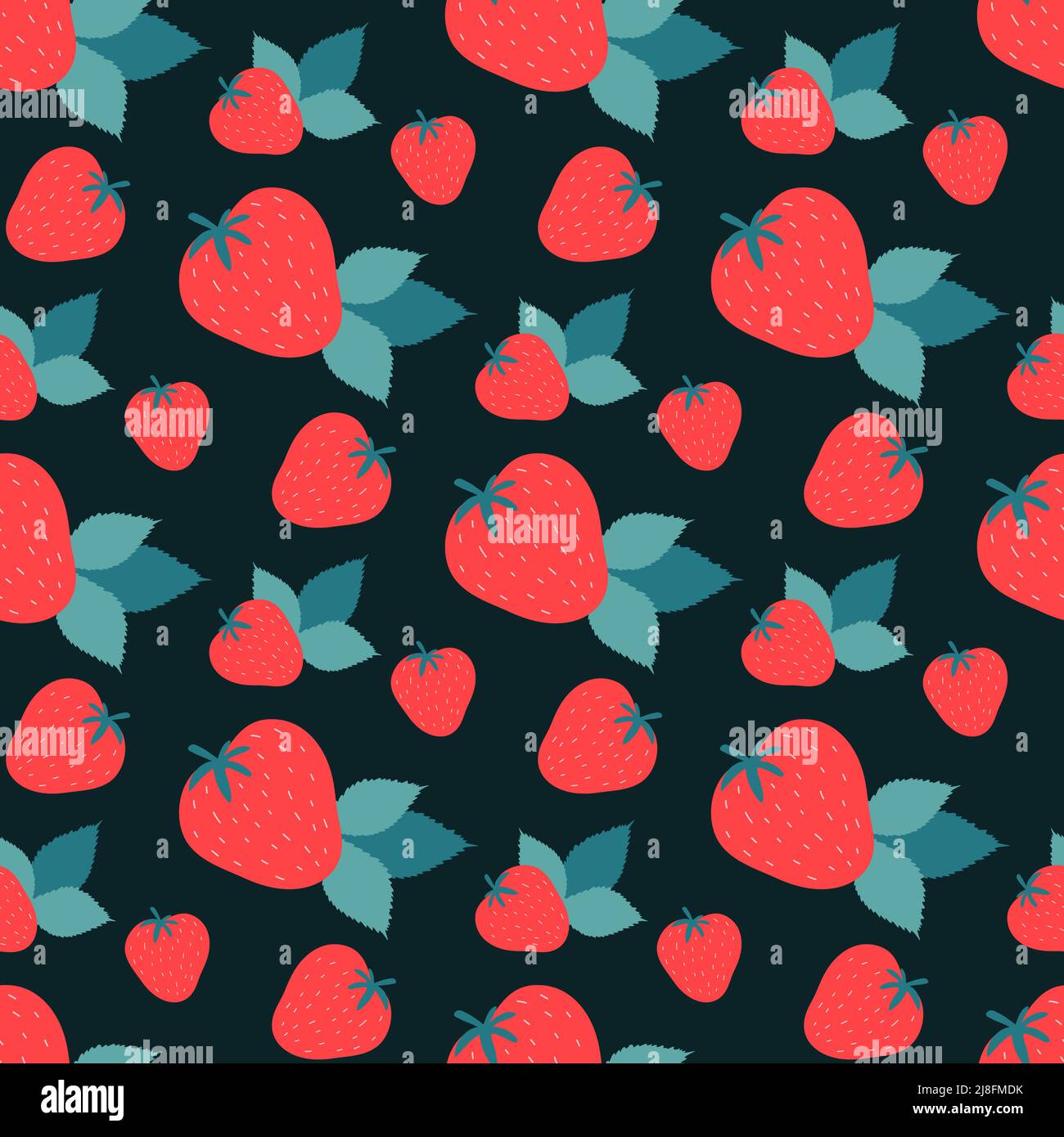 Pink strawberry berry seamless pattern on dark background, vector ...