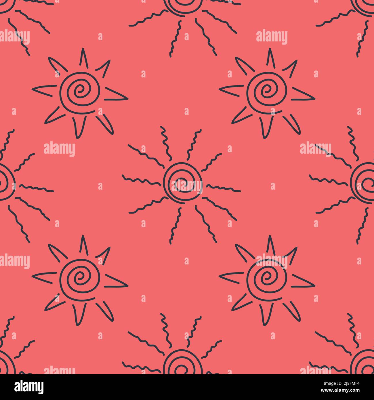 Naive sun on pink, wavy sun ray seamless pattern for textile and ...
