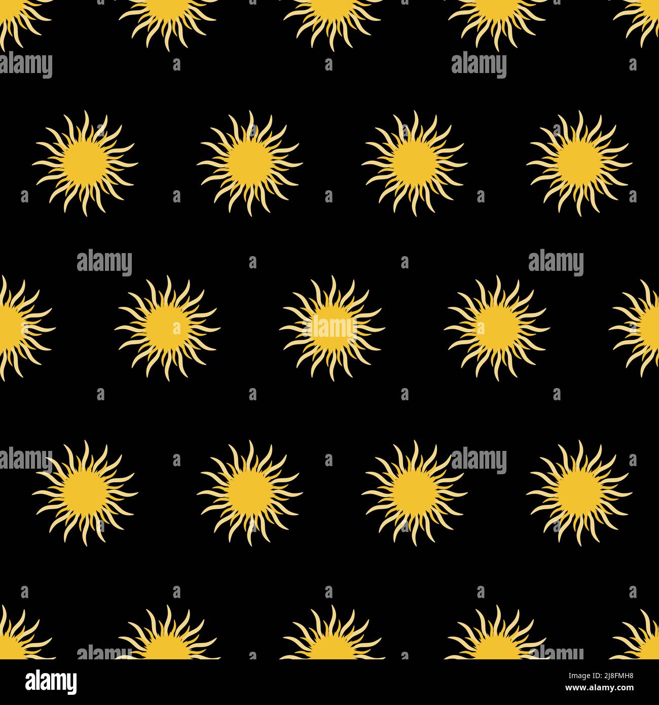 Yellow sun on black background, simple seamless pattern vector ...