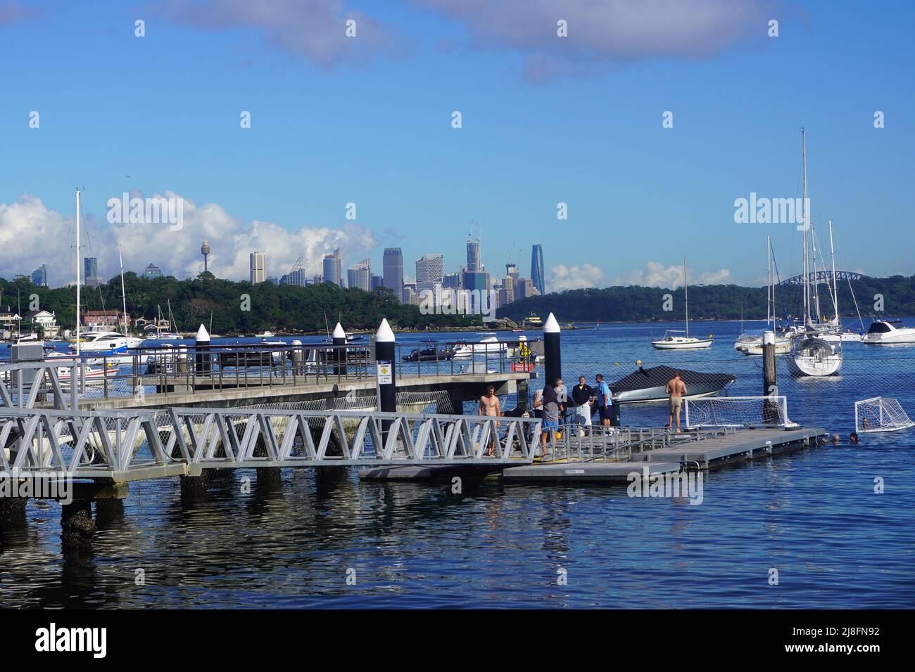 Watsons Bay Open Air Baths with Sydney distant Skyline Views Stock ...