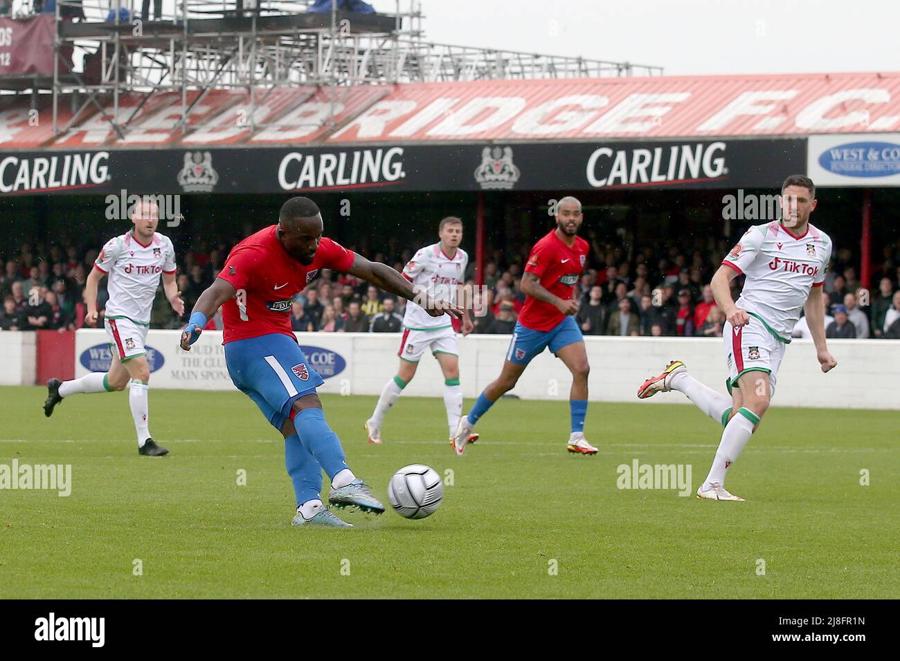 Junior Morias of Dagenham and Redbridge scores the first goal for his ...