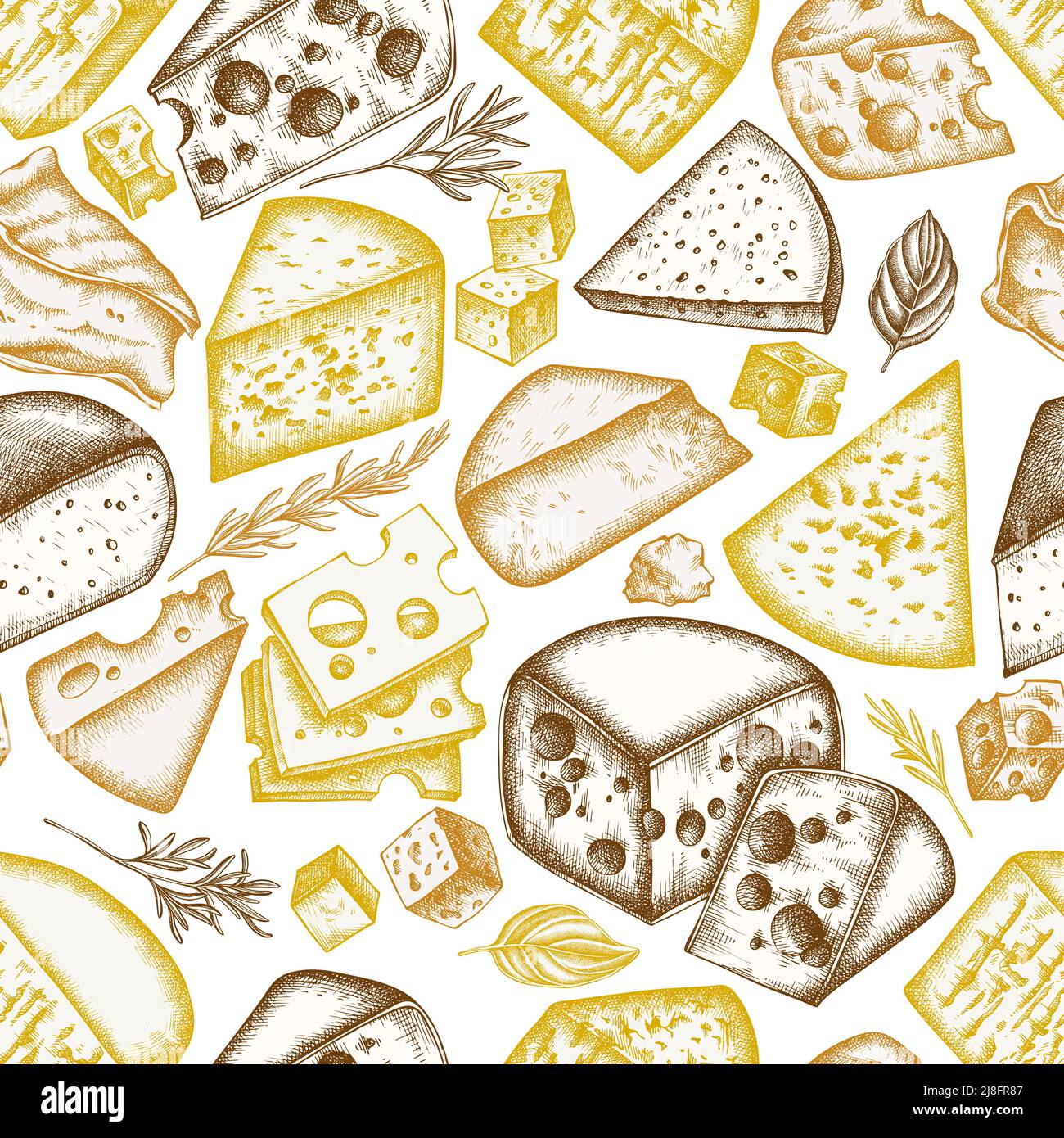 Cheese seamless pattern background design. Engraved style. Hand drawn ...