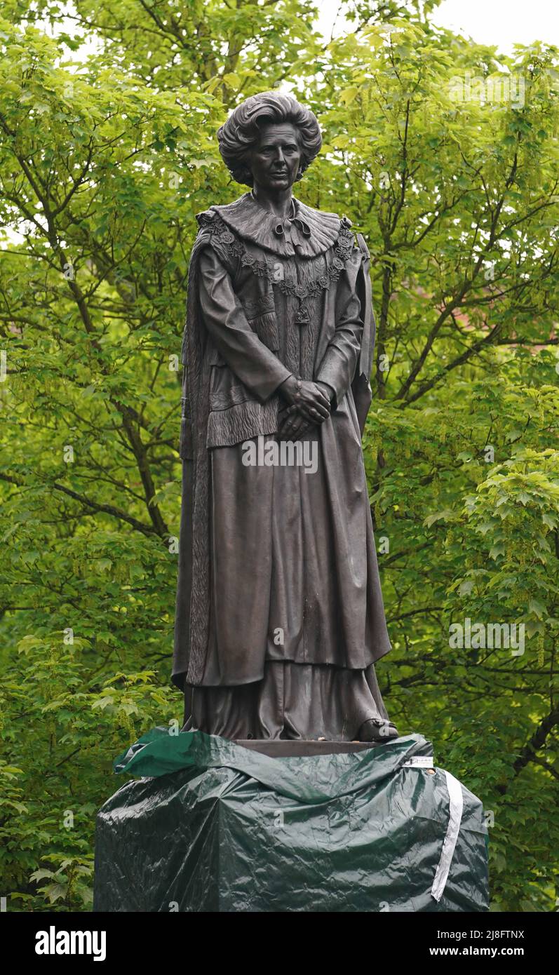 The newly installed statue of Baroness Margaret Thatcher in her home ...