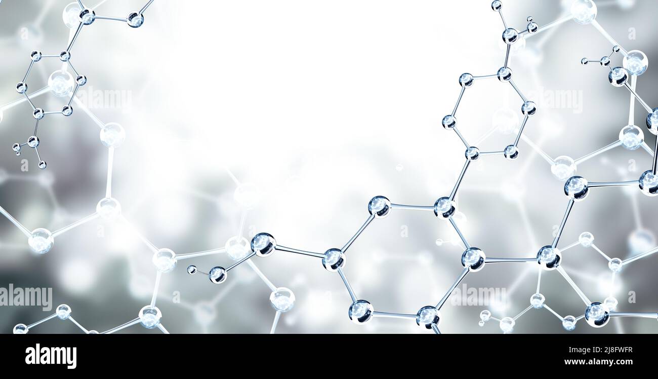 Horizontal banner with model of abstract molecular structure ...