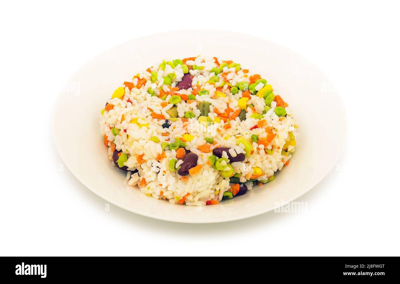 rice meal on dish plate, isolated Stock Photo - Alamy
