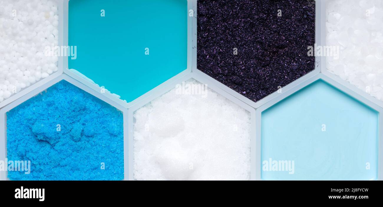 Chemical ingredient in hexagonal molecular shaped container. Urea ...