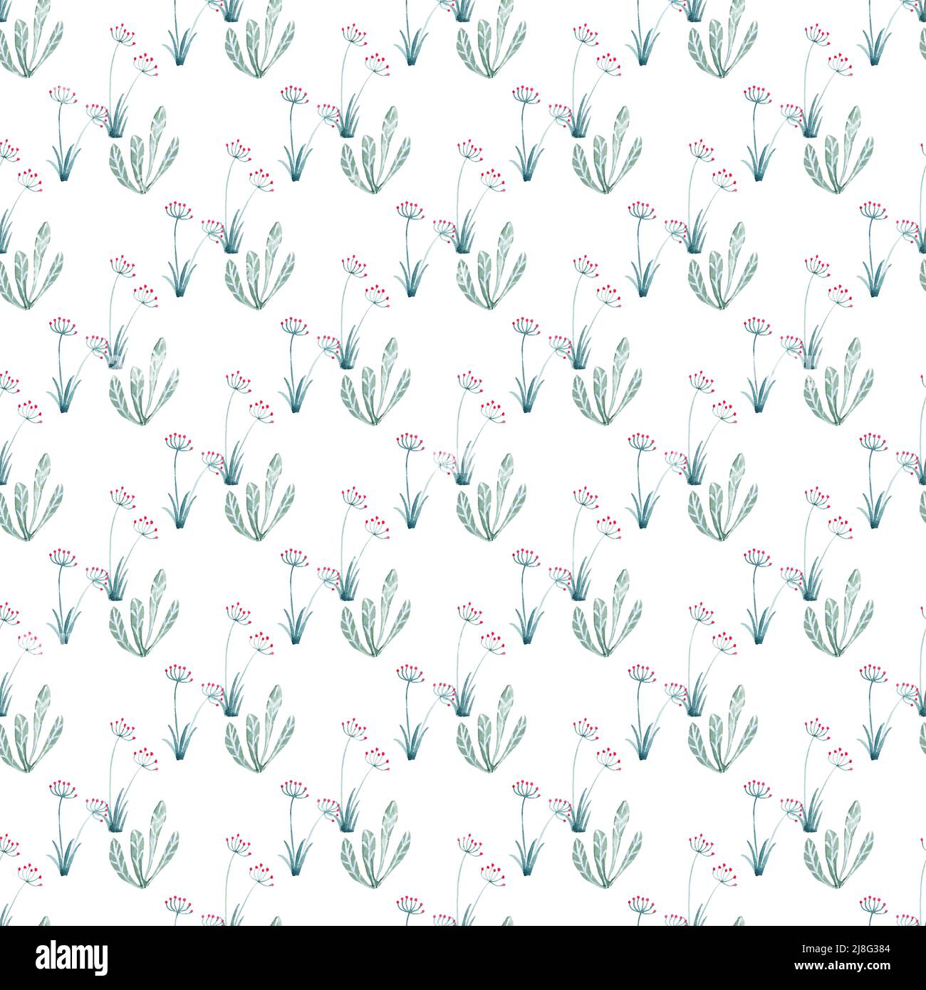 Watercolor seamless pattern with green hand painted leaves and herbs ...