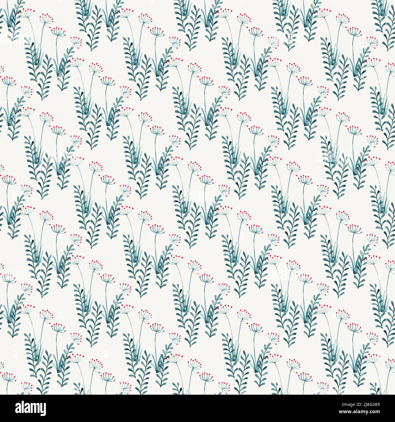 Watercolor seamless pattern with green hand painted leaves and herbs ...