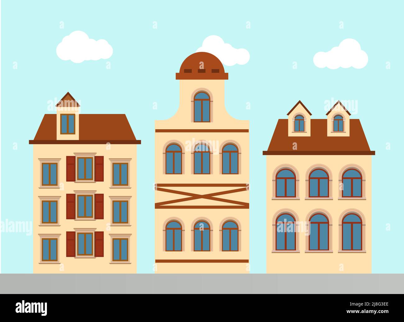 Urban street landscape. Old european town. retro home cartoon Stock ...